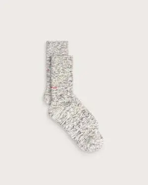 ROTOTO Organic Cotton Slub Crew Sock - Beige/navy