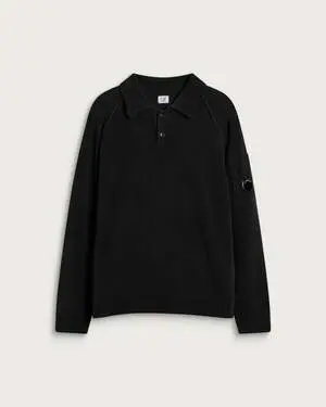 C.P. COMPANY Chenille Knit Polo Sweater - Black