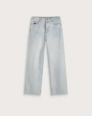 ICECREAM Applique Running Dog Denim Pant - Bleach Wash Blue
