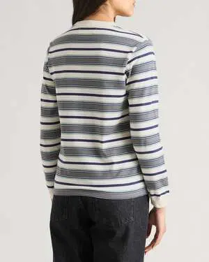 BEAMS Embroidered Stripe Long Sleeeve T-shirt