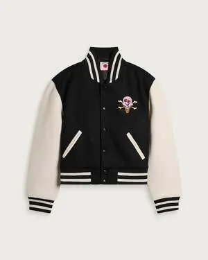 ICECREAM Cropped Varsity Jacket - Black