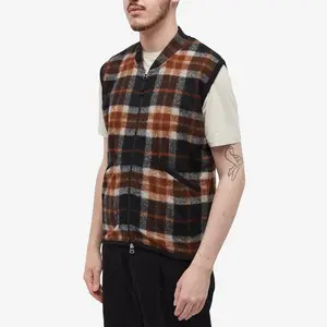 Universal Works Check Wool Fleece Zip Waistcoat Jacket