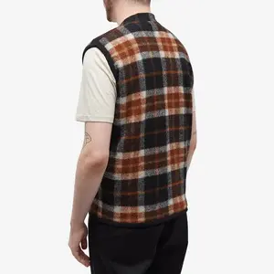 Universal Works Check Wool Fleece Zip Waistcoat Jacket