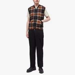 Universal Works Check Wool Fleece Zip Waistcoat Jacket