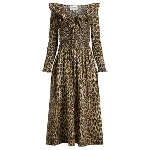 DAMSON MADDER Harper Shirred Midi Dress - Leopard