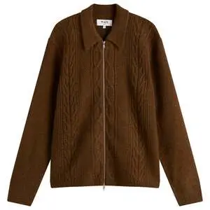 WAX LONDON Friar Zip Knit Jacket - Brown