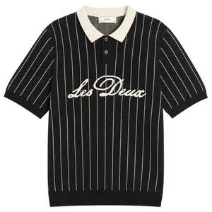 LES DEUX Pinstripe Knitted Polo - Black