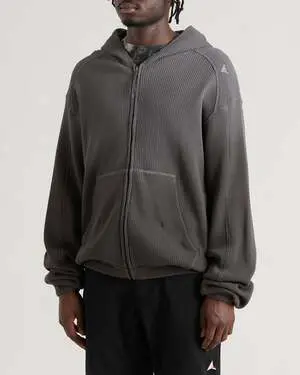 ROA Bee Sun Faded Organic Waffle Zip Hoodie - Graphite