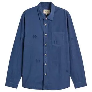 Folk Embroidery Direction Babycord Shirt - Soft Blue