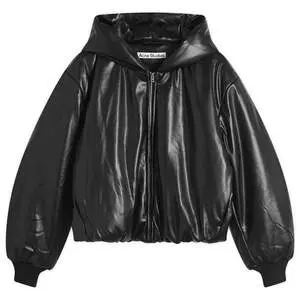 Acne Studios Offy Grainy Faux Leather Hooded Coat Jacket - Black