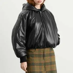 Acne Studios Offy Grainy Faux Leather Hooded Coat Jacket