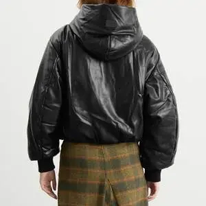 Acne Studios Offy Grainy Faux Leather Hooded Coat Jacket