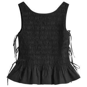 GANNI Cotton Poplin Smock Tie String Top - Black