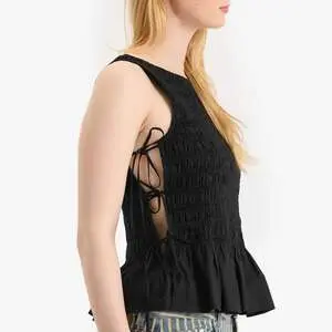 GANNI Cotton Poplin Smock Tie String Top