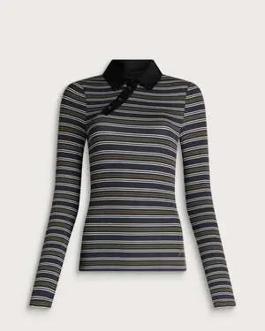 DAMSON MADDER Peyton Long Sleeve Polo | Cotton/elastane | End Clothing - Multicolor