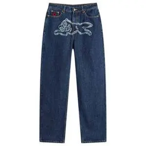ICECREAM Applique Running Dog Denim Pants - Indigo