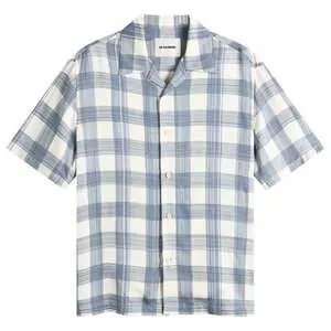 JIL SANDER Boxy Fit Shorts Sleeve Shirt Check Shirt - Blue Hydrangea