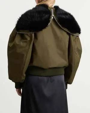 Simone Rocha Cropped Split Faux Fur Hood Bomber Jacket