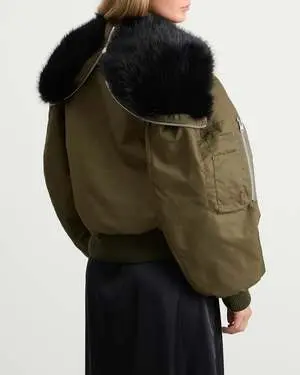 Simone Rocha Cropped Split Faux Fur Hood Bomber Jacket