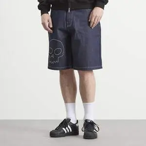 PLEASURES X Zero Skull Denim Shorts