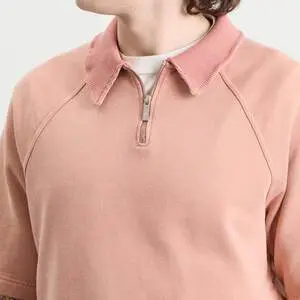 BOUND Snow Wash Jersey Half Zip Polo - Pink