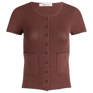 PEACHY DEN Marie Knit Polo Top - Chocolate
