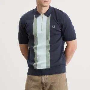 Fred Perry Textured Stripe Knitted Zip Polo Shirt