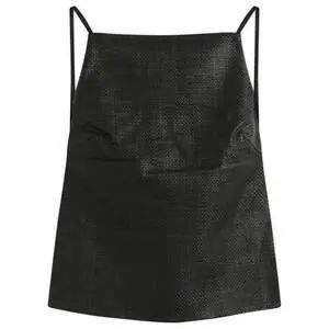 ST. AGNI Woven Leather Square Neck Top