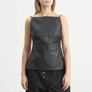 ST. AGNI Woven Leather Square Neck Top