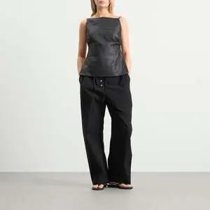 ST. AGNI Woven Leather Square Neck Top