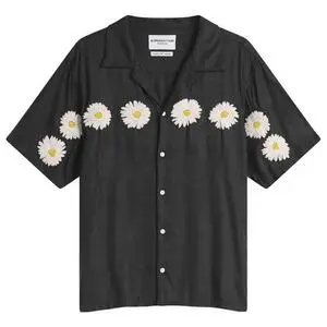 NOMARHYTHM TEXTILE Flower Embroidery Open Collar Shirt - Black