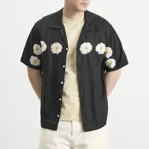 NOMARHYTHM TEXTILE Flower Embroidery Open Collar Shirt