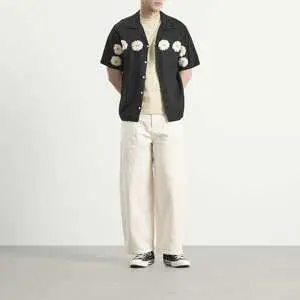 NOMARHYTHM TEXTILE Flower Embroidery Open Collar Shirt