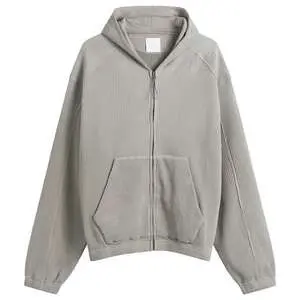 ROA Bee Sun Faded Organic Waffle Zip Up Hoodie - Grey