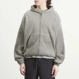 ROA Bee Sun Faded Organic Waffle Zip Up Hoodie - Grey