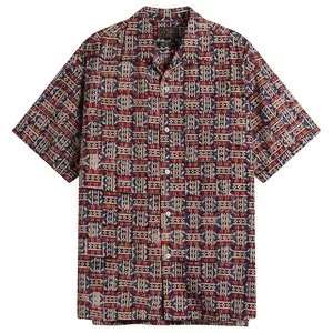 BEAMS Block Print Open Collar Shirt - Red