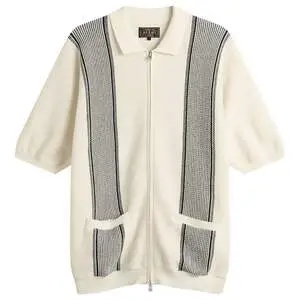 BEAMS Stripe Zip Knit Polo - Off White