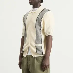 BEAMS Stripe Zip Knit Polo