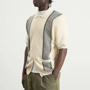 BEAMS Stripe Zip Knit Polo