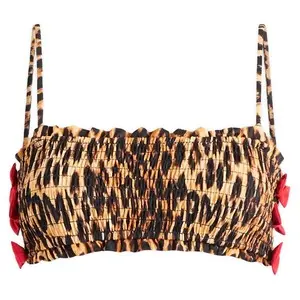 DAMSON MADDER Shirred Bow Bikini Top - Brown