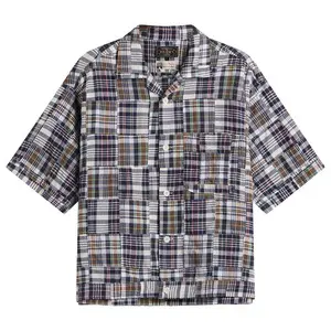 BEAMS Patchwork Madras Cabana Shirt - Navy