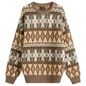 BEAMS Fair Isle Crew Neck Jumper - Brown