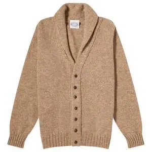 JAMIESON'S OF SHETLAND Elbow Patch Shawl Collar Cardigan - Camel