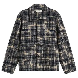 Universal Works Patch Check Fleece Rams Jacket - Navy