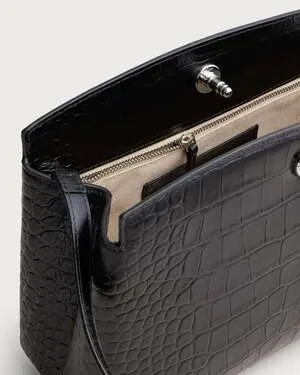 LIFFNER Pushlock Pouch Croc Embossed Shoulder Bag