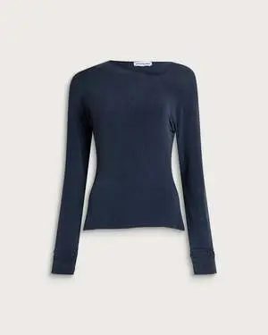 PEACHY DEN Cupro Balloon Sleeve Top - Deep Navy