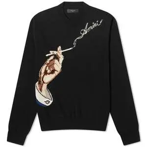 Amiri Smoke Logo Intarsia Crew Sweater Sweatshirt - Black