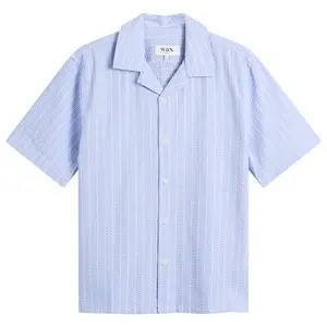 WAX LONDON Didcot Seersucker Stripe Vacation Shirt - Blue/ecru