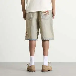 Drole De Monsieur Embroidered Flowers Patch Denim Shorts