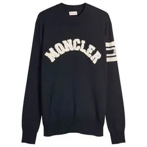 Moncler Logo Crew Neck Cotton Knitwear - Navy